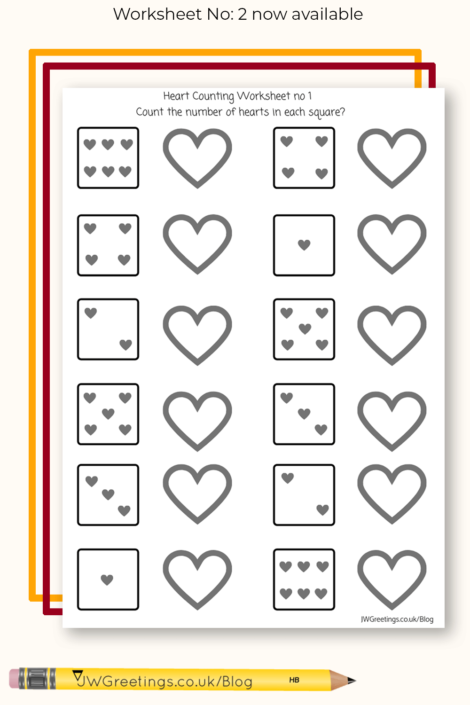 Hearts counting worksheet preschool no:2 - Life behind Black Greeting Cards