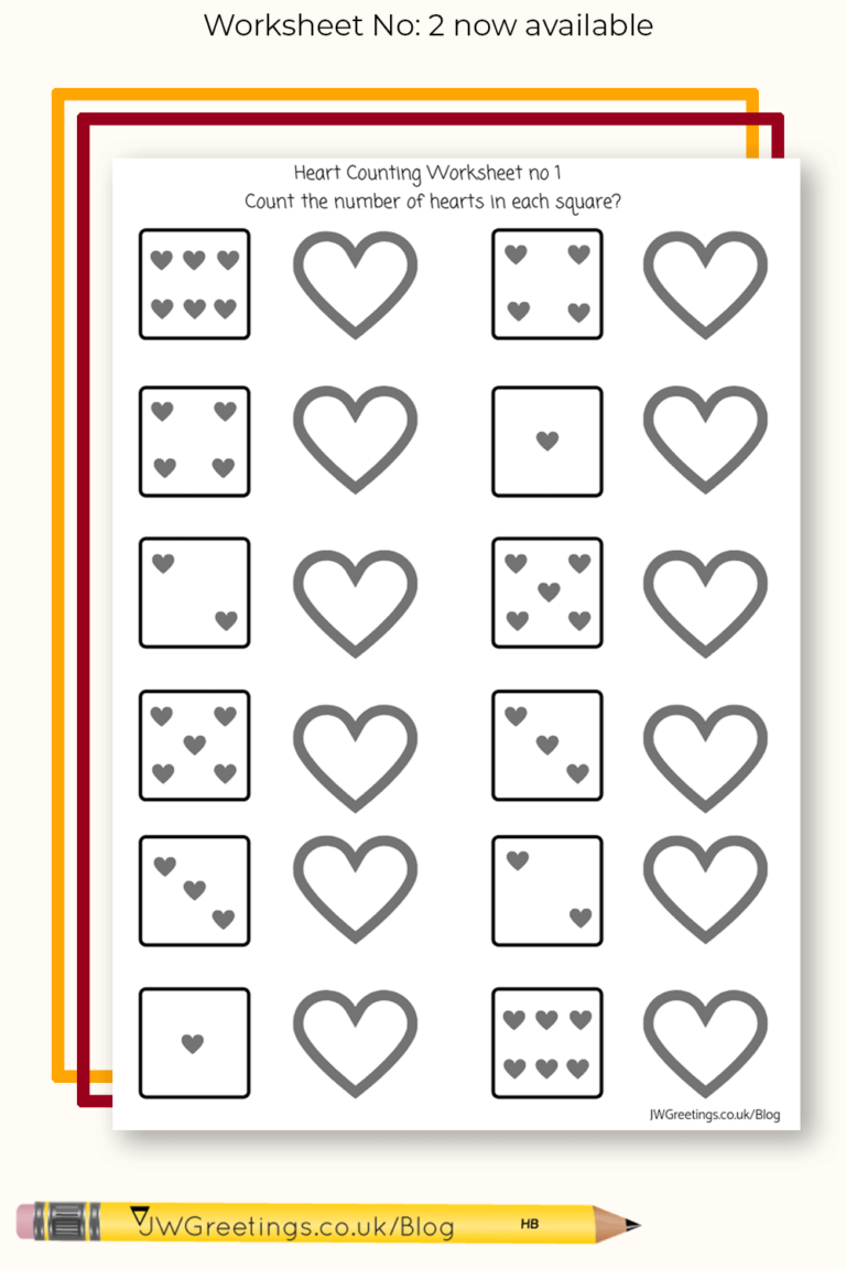 Hearts counting worksheet preschool no:2 - Life behind Black Greeting Cards